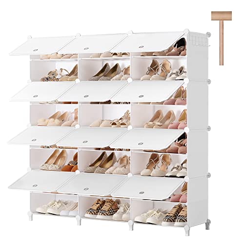 DINMO Shoe Rack, 8 Tier Shoe Storage Cabinet, 48 Pair Plastic Shoe Organizer for Closet Hallway Bedroom Entryway, White