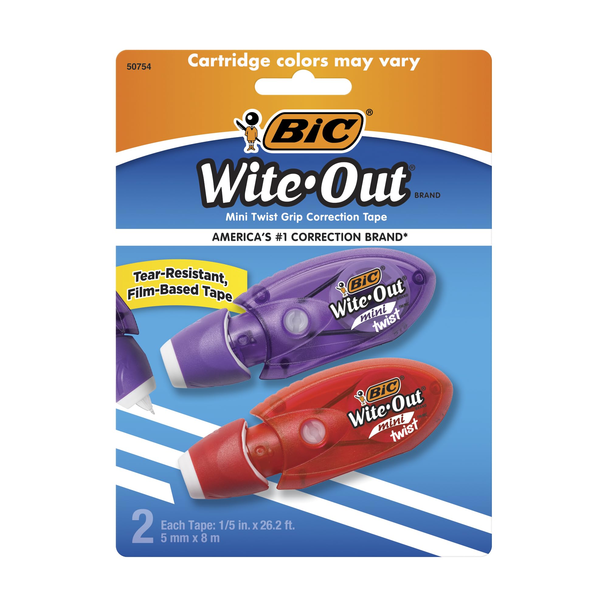BIC Wite-Out Brand Mini Twist Correction Tape, White, 2-Count, Compact and Convenient Design for Easy Storage