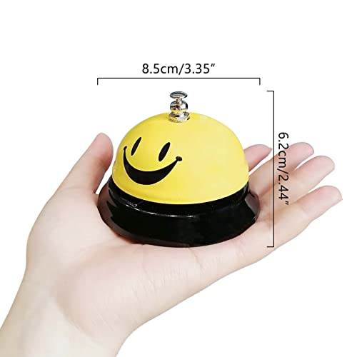 2 Pack Call Bell, 3.35" Diameter Metal Bell, Service Bell for Desk, Hotels, School, Restaurant, Smile Yellow