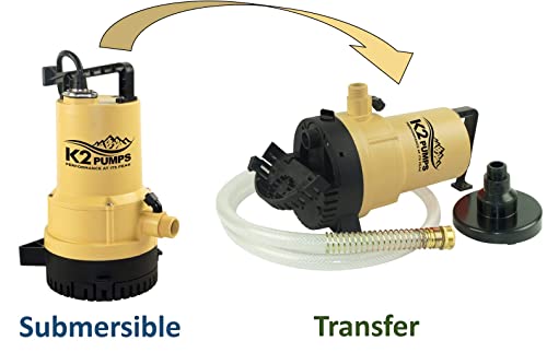 K2 Pumps UTM02501K 1/4 HP Duo 2-in-1, Thermoplastic Submersible Utility Pump and Transfer Pump