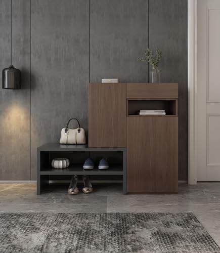 THREE BEDS Corner Shoe Storage Cabinet with 7 Shelves & 1 Drawer Entryway Shoe Storage (Walnut)