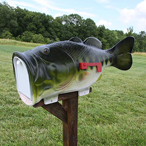 Rivers Edge Products Largemouth Bass Fish Mailbox for Outside of Residential Home, Rural Mailbox Constructed of Metal with a Plastic Overmold, UV Resistant, Includes Tamper Resistant Mounting Hardware