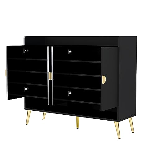 Bellemave Shoe Cabinet with Doors, 11-Tier Shoe Storage Cabinet with Adjustable Shelves, Modern Wooden Shoes Shoe Storage Organizer for Entryway, Living Room, Hallway（Black）