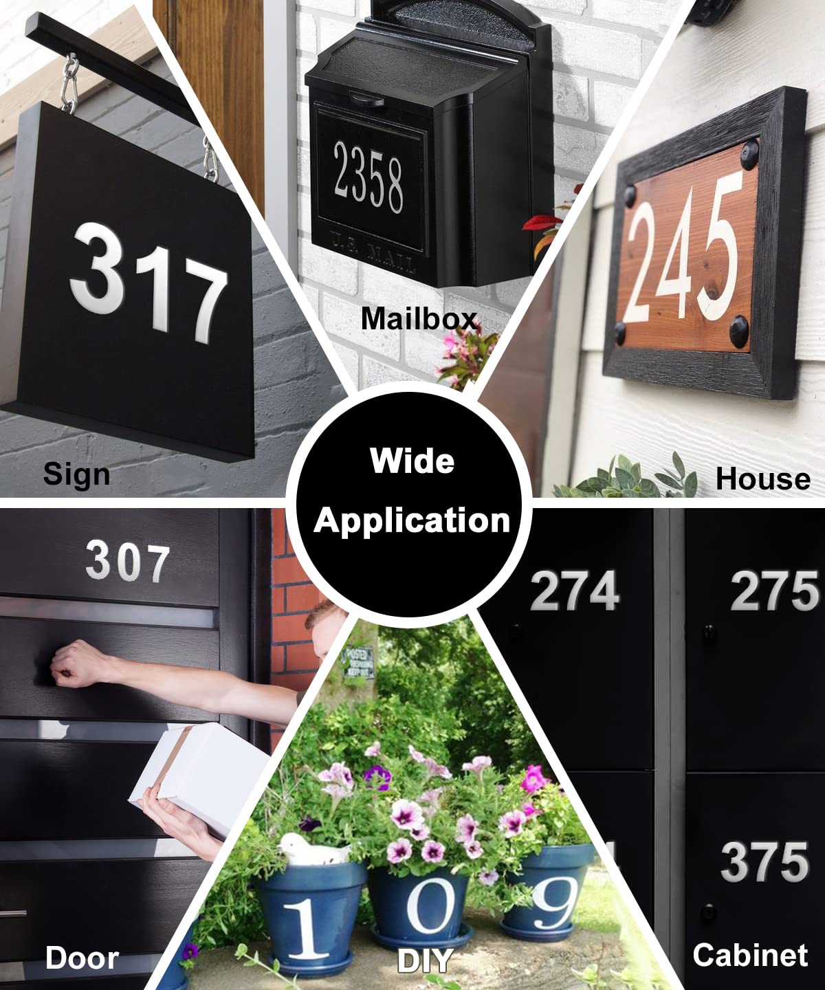 Mailbox Numbers, Reflective Mailbox Numbers for Outside (6 Sets), Waterproof House Numbers for Mailbox, White Number Mailbox Stickers Self-Adhesive for Signs, Home, Door, Window, Address Number (0-9)