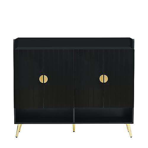Bellemave Shoe Cabinet with Doors, 11-Tier Shoe Storage Cabinet with Adjustable Shelves, Modern Wooden Shoes Shoe Storage Organizer for Entryway, Living Room, Hallway（Black）