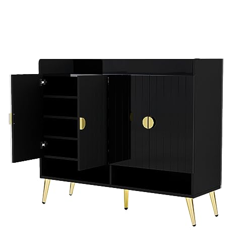 Bellemave Shoe Cabinet with Doors, 11-Tier Shoe Storage Cabinet with Adjustable Shelves, Modern Wooden Shoes Shoe Storage Organizer for Entryway, Living Room, Hallway（Black）
