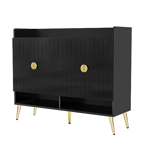 Bellemave Shoe Cabinet with Doors, 11-Tier Shoe Storage Cabinet with Adjustable Shelves, Modern Wooden Shoes Shoe Storage Organizer for Entryway, Living Room, Hallway（Black）