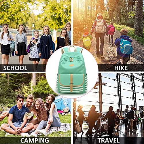 Joyfulife Girls Backpacks, School Backpack for Girls Lightweight Canvas Backpack Student Bookbags Stripe Backpack with Lunch Box 4 in 1