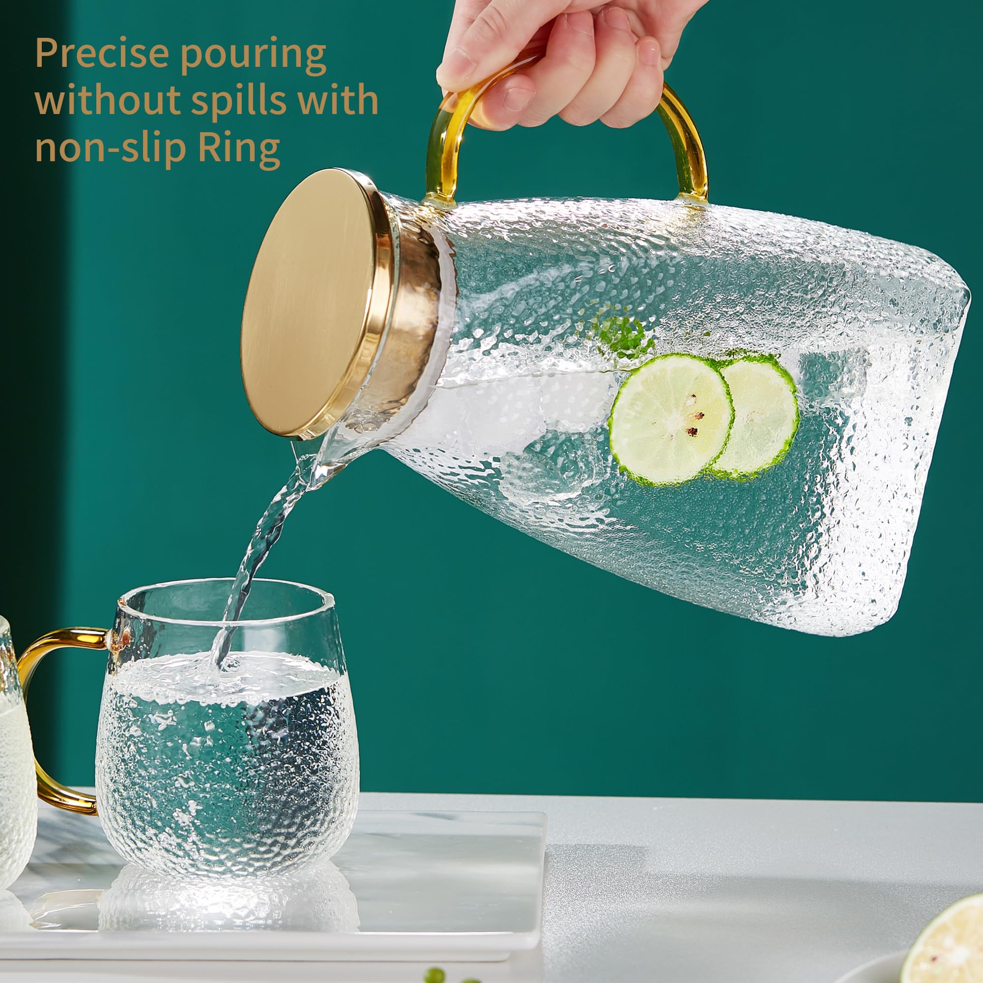1600ml/54fl oz Glass Pitcher with Lid for Fridge Side Door, Heat Resistant Borosilicate Glass Carafe for Tea, Juice, Milk, Cold Hot Beverages, Stovetop Safe