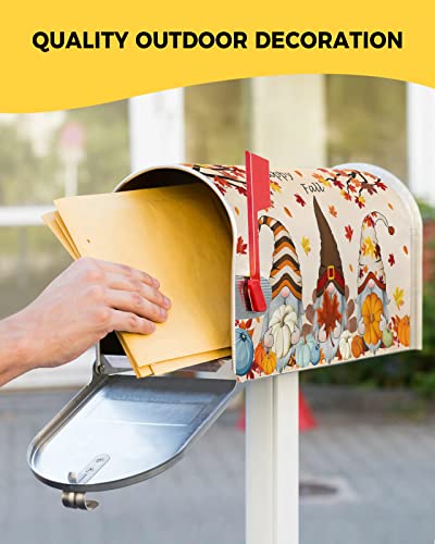 Happy Fall Magnetic Mailbox Covers 21" X 25.5", Autumn Gnomes with Pumpkin Fall Maple Leaves Farmhouse Mailbox Wraps Standard Size Thanksgiving Harvest Letter Box Cover for Holiday Banquet Party Decor