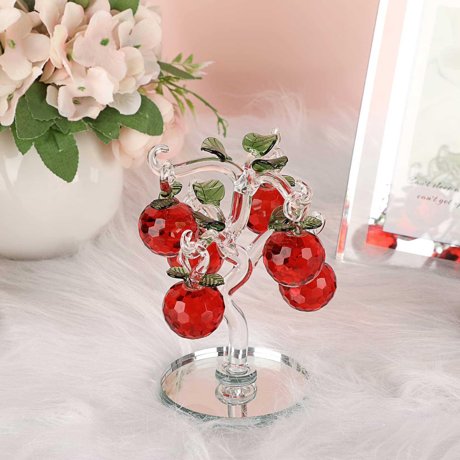 OwnMy Crystal Red Apple Tree Ornament Artificial Apple Tree Figurine Decorative Apple Tree Collectible, Glass Apple Tree Paperweight Table Decoration Centerpiece for Living Room Home Office Birthday