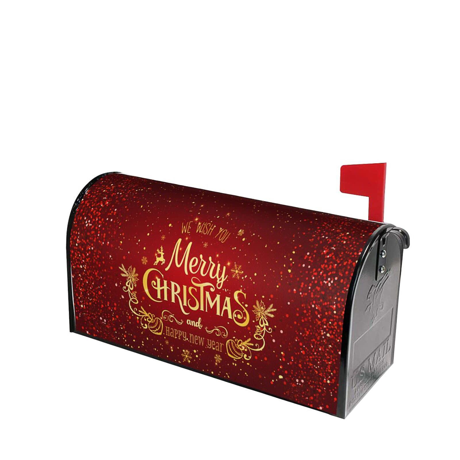 Christmas Mailbox Covers Magnetic 21" X 18" Snowflakes Reindeer Xmas Mailbox Cover Happy New Year Standard Size Mailbox Wraps Waterproof Post Letter Box Cover Winter Decorations for Garden Outdoor