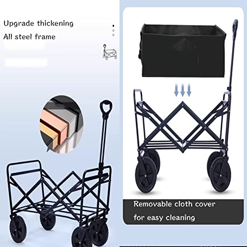 Collapsible Wagon, Outdoor Folding Camping Wagons, Grocery Portable Utility Cart, Adjustable Rolling Carts, All Terrain Sports Wagon with Big Wheels,