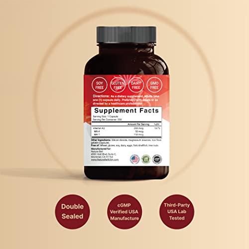 Full Spectrum Vitamin K2 Supplement with MK-7 & MK-4, 200 mcg, 200 Capsules, 2 in 1 Formula, Vitamin K2 Complex Supplement, Supports Joint and Heart Health, Non-GMO