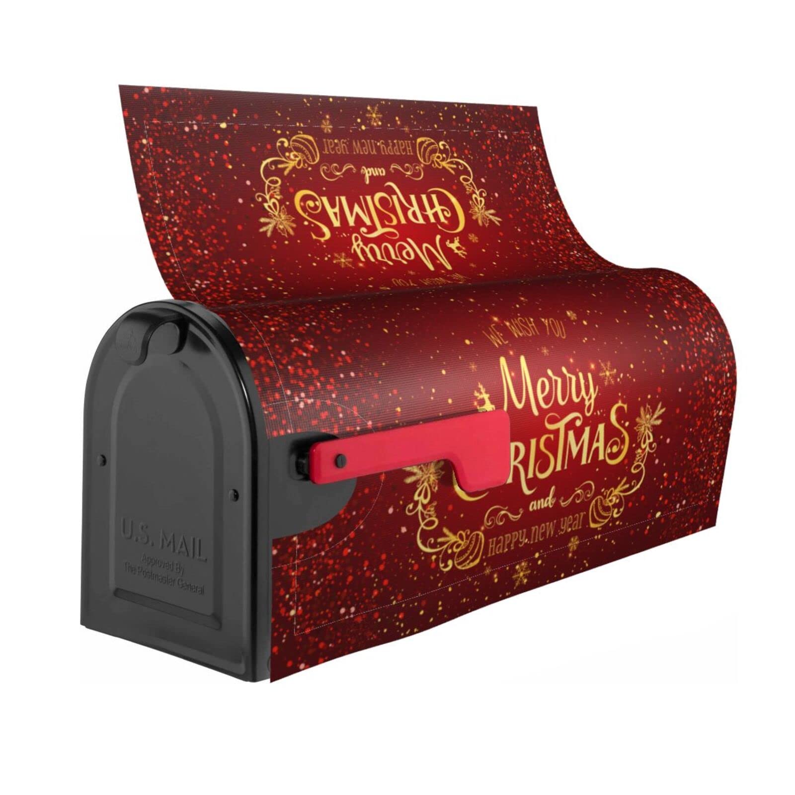 Christmas Mailbox Covers Magnetic 21" X 18" Snowflakes Reindeer Xmas Mailbox Cover Happy New Year Standard Size Mailbox Wraps Waterproof Post Letter Box Cover Winter Decorations for Garden Outdoor