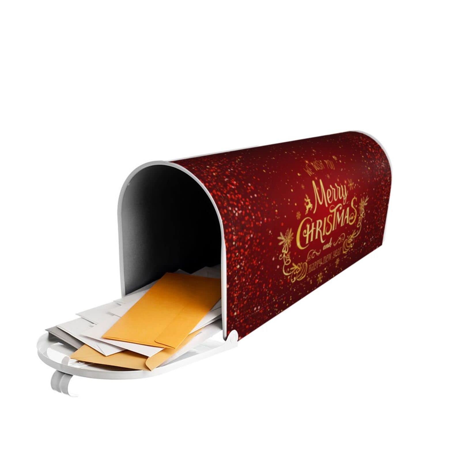 Christmas Mailbox Covers Magnetic 21" X 18" Snowflakes Reindeer Xmas Mailbox Cover Happy New Year Standard Size Mailbox Wraps Waterproof Post Letter Box Cover Winter Decorations for Garden Outdoor