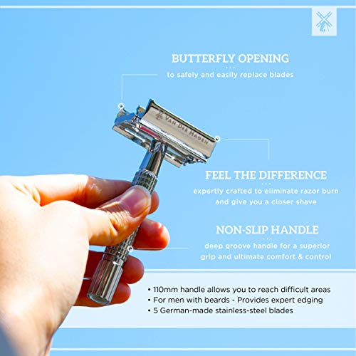 Van Der Hagen® Men’s Traditional Safety Razor Kit (includes 5 blades), Chrome