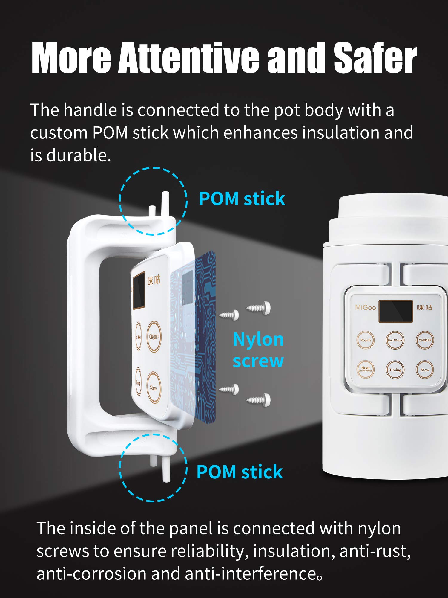 MiGoo Portable Stew Kettle Slow Cooker Electric Mini Travel 0.7L White Without Inner Liner Poach Boil Water Timing Keep Warm Multi-Use Low Power