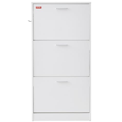 VEVOR Shoe Cabinet with 3 Flip Drawers, Shoe Storage Cabinet for Entryway, Free Standing Shoe Storage Organizer with Side Hooks for Heels, Boots, Slippers in Hallway, Living Room