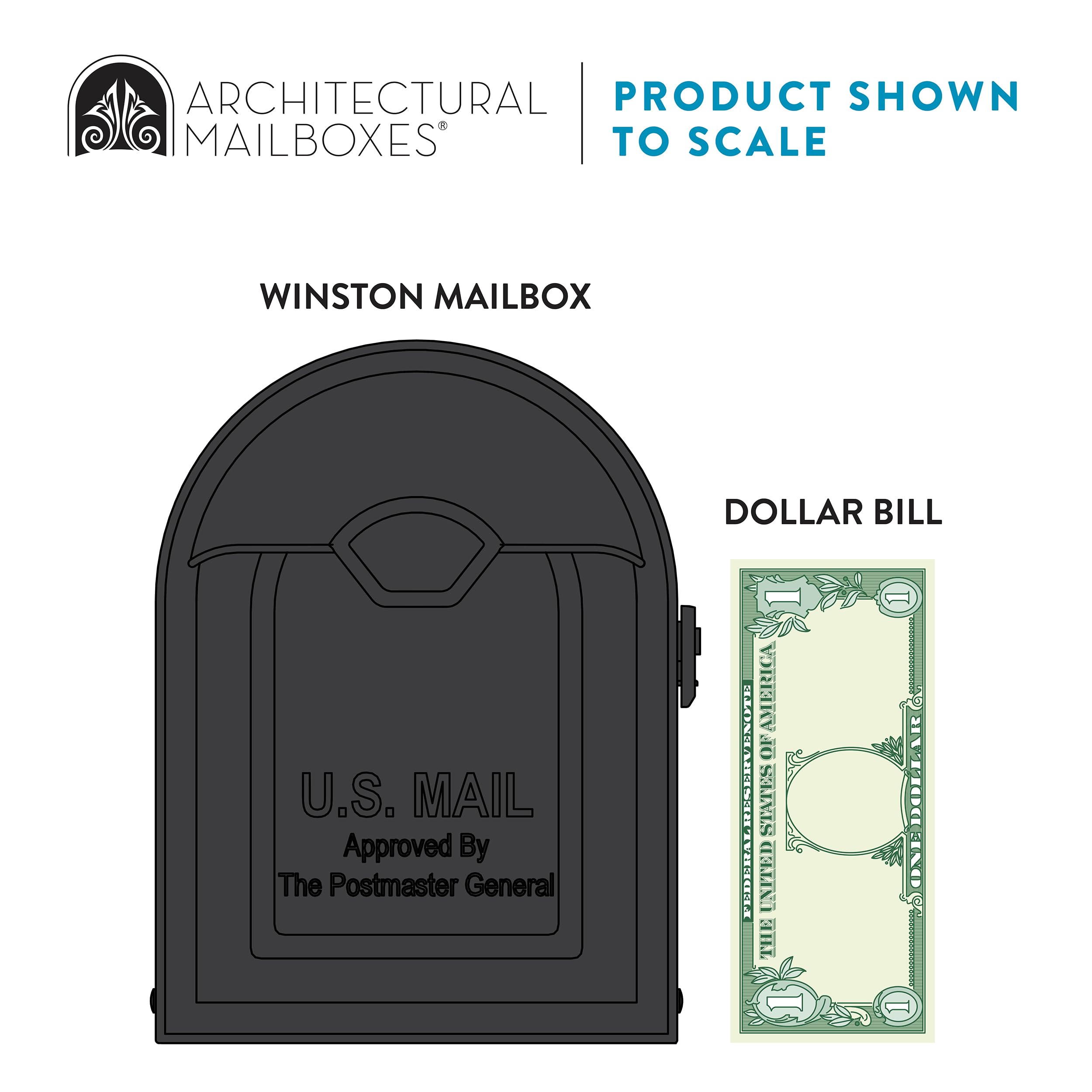 Architectural Mailboxes 8830B-10 Winston Nickel Flag Post Mount Mailbox, Medium, Black