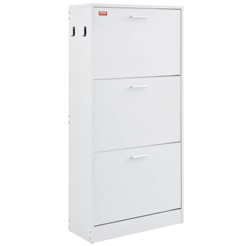 VEVOR Shoe Cabinet with 3 Flip Drawers, Shoe Storage Cabinet for Entryway, Free Standing Shoe Storage Organizer with Side Hooks for Heels, Boots, Slippers in Hallway, Living Room