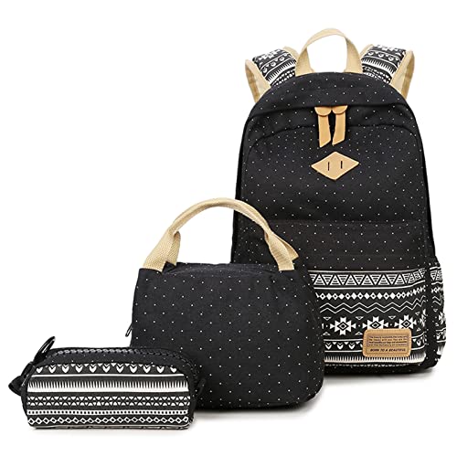 Joyfulife School Backpack for Girls Backpack with Lunch Box Lightweight Canvas Backpack Bookbags Set