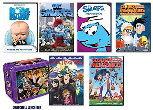 6-Kids Movies Collection: Boss Baby/ The Smurfs/ Smurfs & Friends/ Hotel Transylvania/ Cloudy With a Chance of Meatballs/ Swallow-een Falls Spooktacular + "FREE LUNCH BOX
