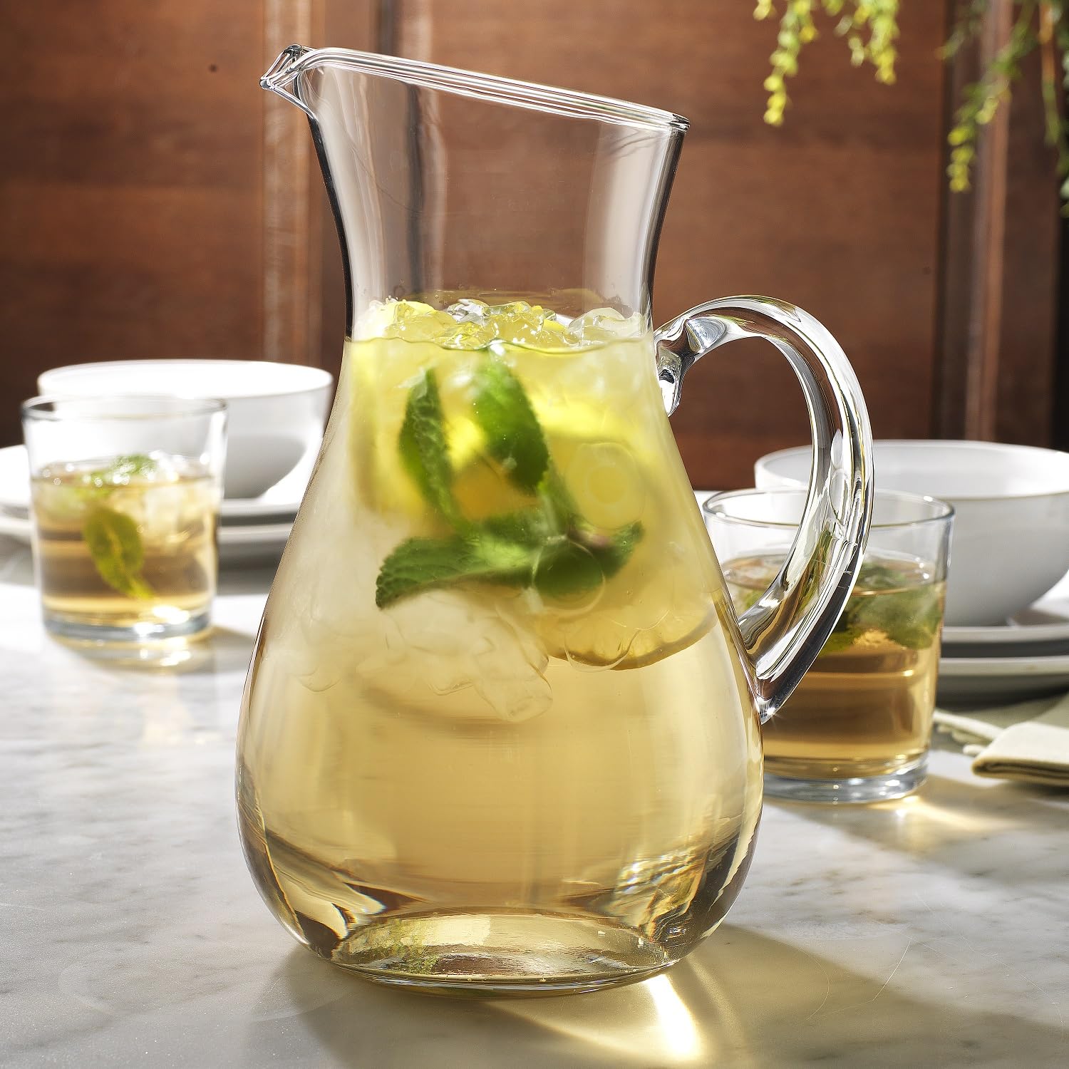 Glass Water Pitcher with Spout β 63 Oz. Elegant Serving Carafe for Water, For Cocktails, Juice, Water β Clear Glass Beverage Pitcher.