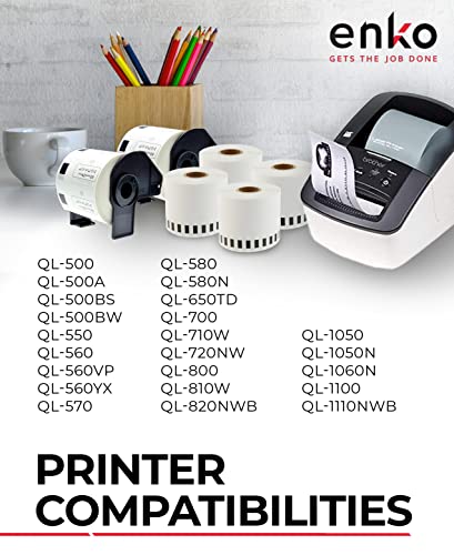 enKo - Compatible for Brother DK1209 1-1/7" x 2-3/7” Labels [6 Rolls / 4800 Labels with 2 Cartridge Frame]