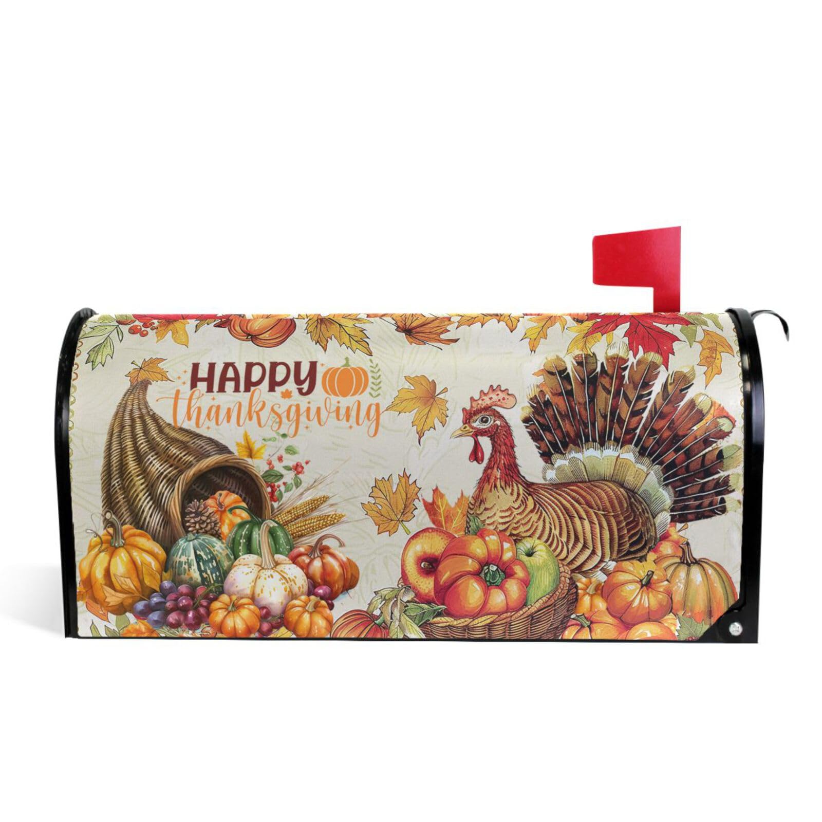 Wamika Autumn Thanksgiving Turkey Pumpkin Mailbox Cover Magnetic Standard Size,Fall Harvest Sunflower Letter Post Box Cover Wrap Decoration Welcome Home Garden Outdoor 21" Lx 18" W