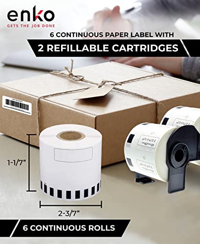 enKo - Compatible for Brother DK1209 1-1/7" x 2-3/7” Labels [6 Rolls / 4800 Labels with 2 Cartridge Frame]