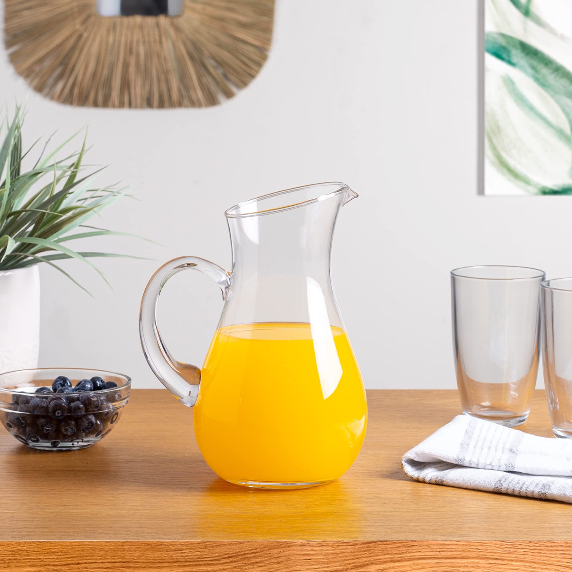Glass Water Pitcher with Spout β 63 Oz. Elegant Serving Carafe for Water, For Cocktails, Juice, Water β Clear Glass Beverage Pitcher.