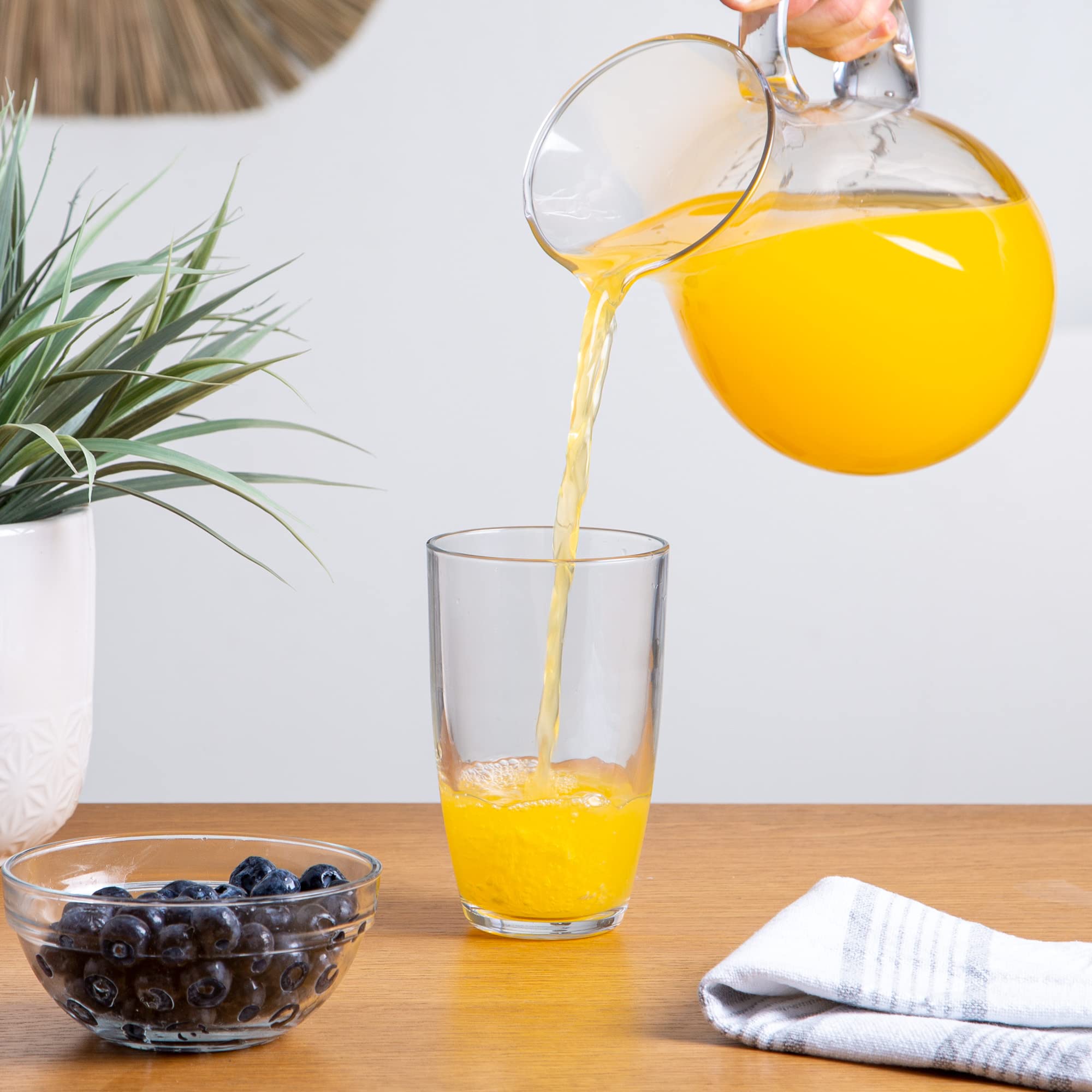 Glass Water Pitcher with Spout β 63 Oz. Elegant Serving Carafe for Water, For Cocktails, Juice, Water β Clear Glass Beverage Pitcher.