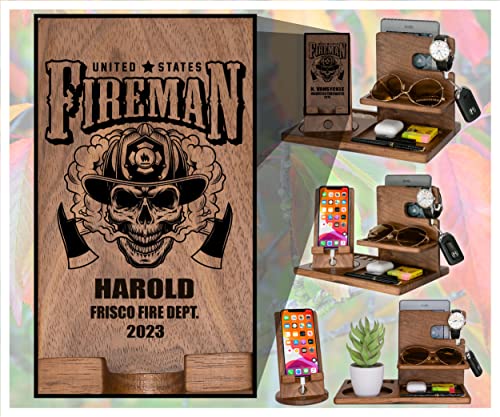 Taidesor Custom Name Gifts For District Chief - Skull Smoke Head - Frisco Fire Dept, Handmade Wooden Personalized Birthday, Promotion, Graduation, Retirement Gift For Firefighter Fireman