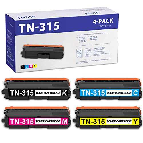 HIYOTA TN315 Compatible TN-315BK TN-315C TN-315M TN-315Y High Yield Toner Cartridge Set Replacement for Brother TN315 HL-4570CDW 4570CDWT MFC-9640CDN 9650CDW Series Printer (4 Pack ,1BK/1C/1M/1Y)