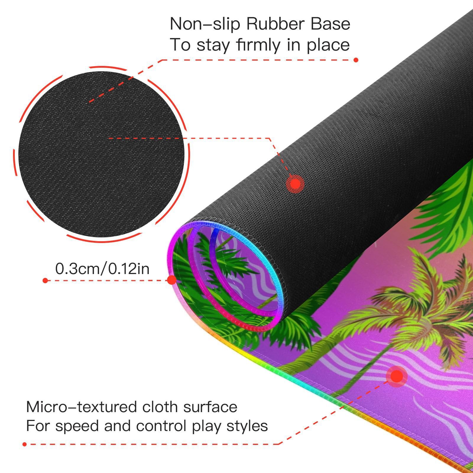 Palm Tree Wireless Charging Mouse Pad for Mobile Phone Extra Large Gaming Mousepad with 13 Lighting Modes Mouse Mat for MacBook PC Laptop Desk Office Home Gaming