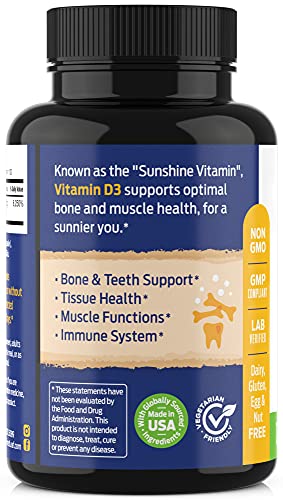 ForestLeaf - Vitamin D3 50,000 IU Weekly Supplement - 120 Vegetable Vitamin D Capsules for Bones, Teeth, and Immune Support - Easy Swallow Pure Vitamin D3 50000 IU- Non GMO Pills