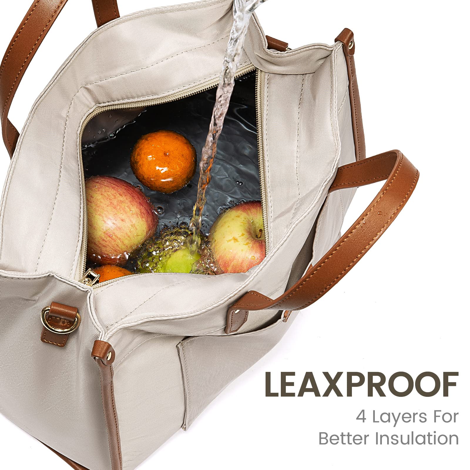 LOVEVOOK Lunch Bag Women Fashion,Lightweight Large Capacity Insulated Lunch Box for Office Work Picnic,Nude-Apricot,M