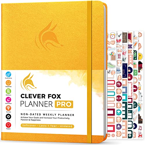 Clever Fox Planner PRO – Weekly & Monthly Life Planner to Increase Productivity, Time Management and Hit Your Goals – Organizer, Gratitude Journal – Undated, 1 Year – Softcover, 8.5x11″ (Amber Yellow)