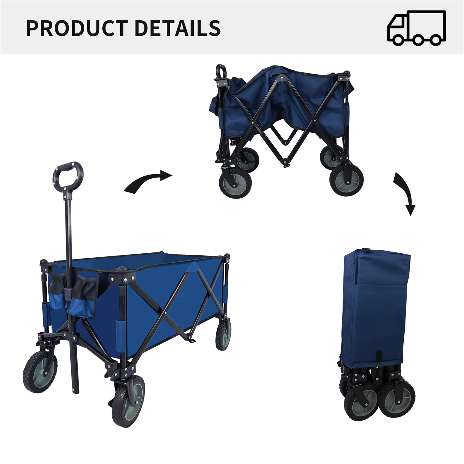 Collapsible Folding Wagon Heavy Duty Foldable Wagon Utility Cart for Garden, Camping, Grocery Cart, Beach Wagon Cart with Wheels