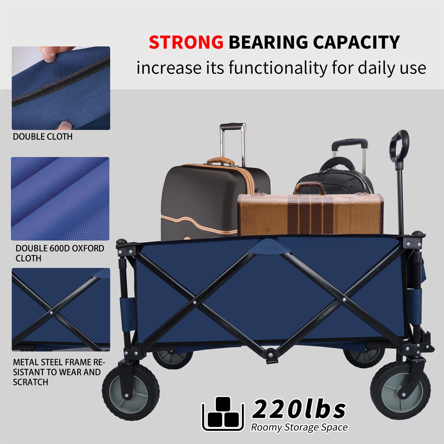 Collapsible Folding Wagon Heavy Duty Foldable Wagon Utility Cart for Garden, Camping, Grocery Cart, Beach Wagon Cart with Wheels