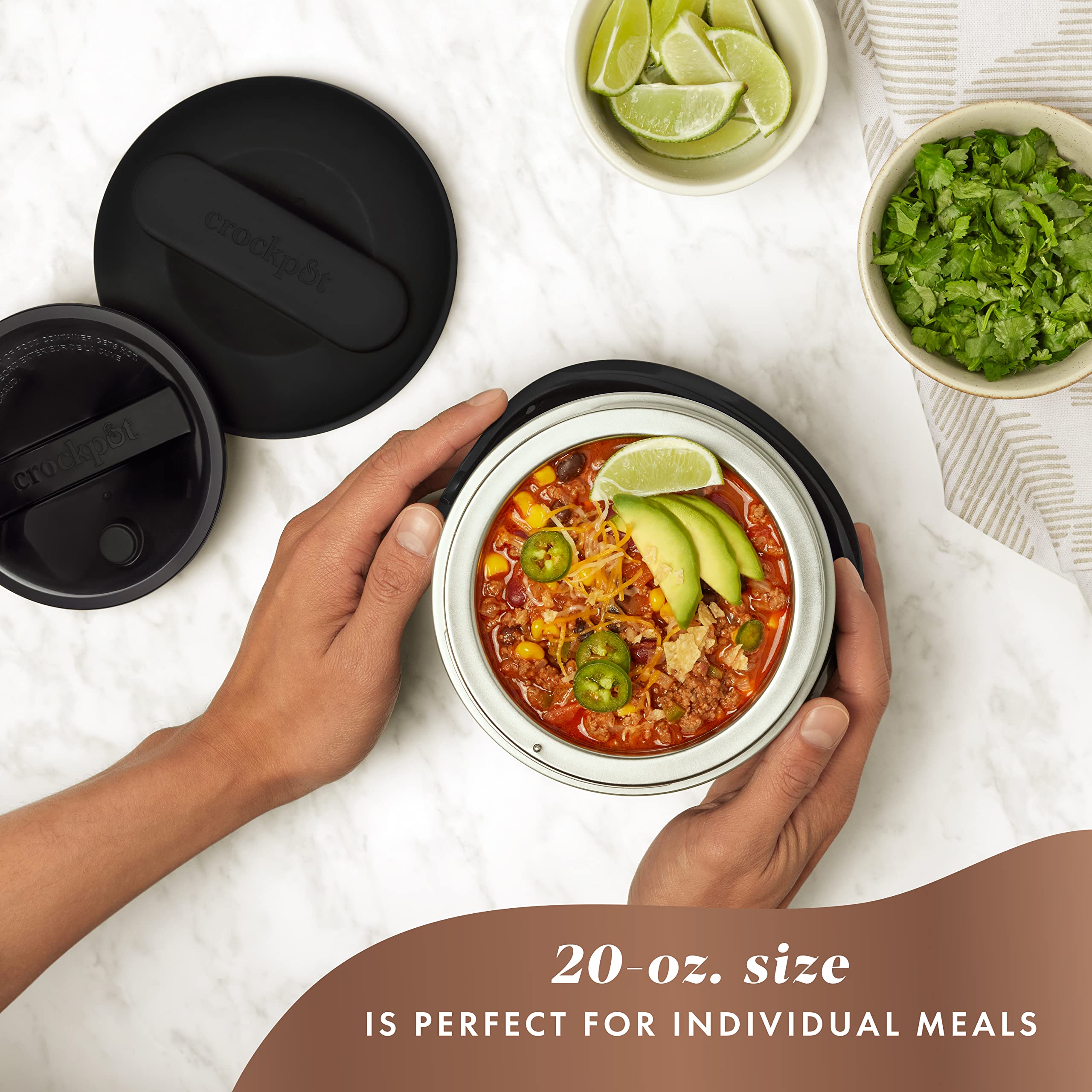 Crock-Pot Large 8 Quart Programmable Slow Cooker with Auto Warm Setting and Cookbook, Black Stainless Steel & Electric Lunch Box, Portable Food Warmer for On-the-Go, 20-Ounce, Black Licorice