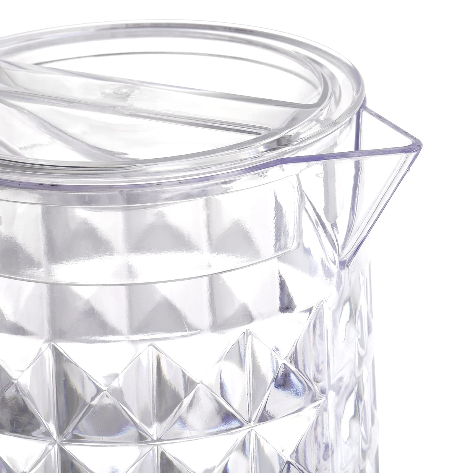 AVLA 2 Pack Acrylic Pitcher, 42 OZ Clear Water Container with Lid, Drink Beverage Fridge Jug, BPA-Free, Shatter-Proof, for Iced Tea, Sangria, Lemonade, Juice, Milk, Premium Quality, Diamond Pattern
