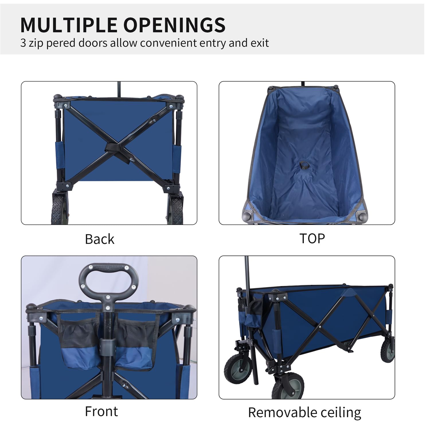 Collapsible Folding Wagon Heavy Duty Foldable Wagon Utility Cart for Garden, Camping, Grocery Cart, Beach Wagon Cart with Wheels