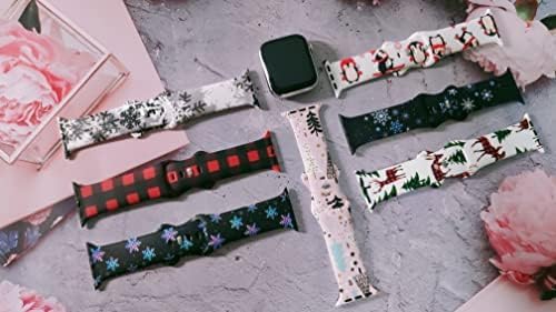 Christmas Tree Pink Background Watch Band Compatible with Apple Watch 38mm 40mm 41mm, Xmas Iwatch Bands Wristbands Soft Silicone Strap Adjustable Replacement Accessories for Series 8/7/6/SE Women Men