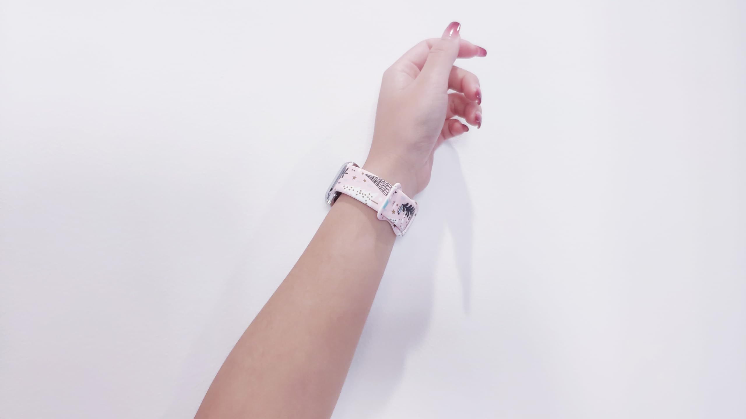 Christmas Tree Pink Background Watch Band Compatible with Apple Watch 38mm 40mm 41mm, Xmas Iwatch Bands Wristbands Soft Silicone Strap Adjustable Replacement Accessories for Series 8/7/6/SE Women Men