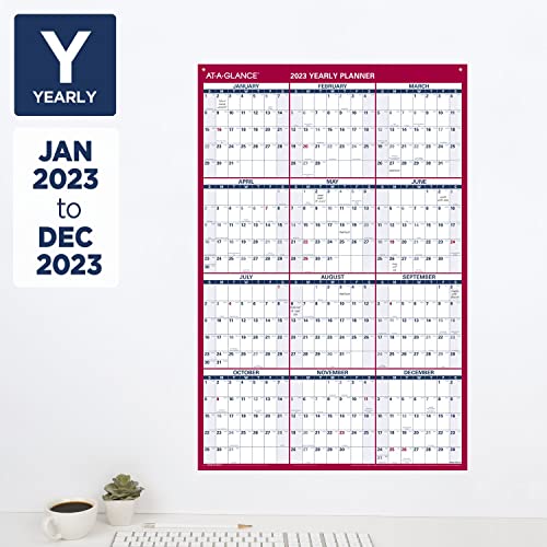 AT-A-GLANCE 2023 Erasable Calendar, Dry Erase Wall Planner, 36" x 24", Large, Vertical/Horizontal, Reversible (PM26B28)