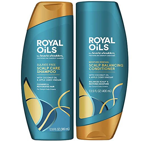 Head & Shoulders Royal Oils Shampoo and Conditioner Set �� Includes Anti-Dandruff Scalp Care Shampoo (12.8 Fl Oz.) & Moisture Renewal Scalp Balancing Conditioner, Hair Treatment for Curly & Coily Hair