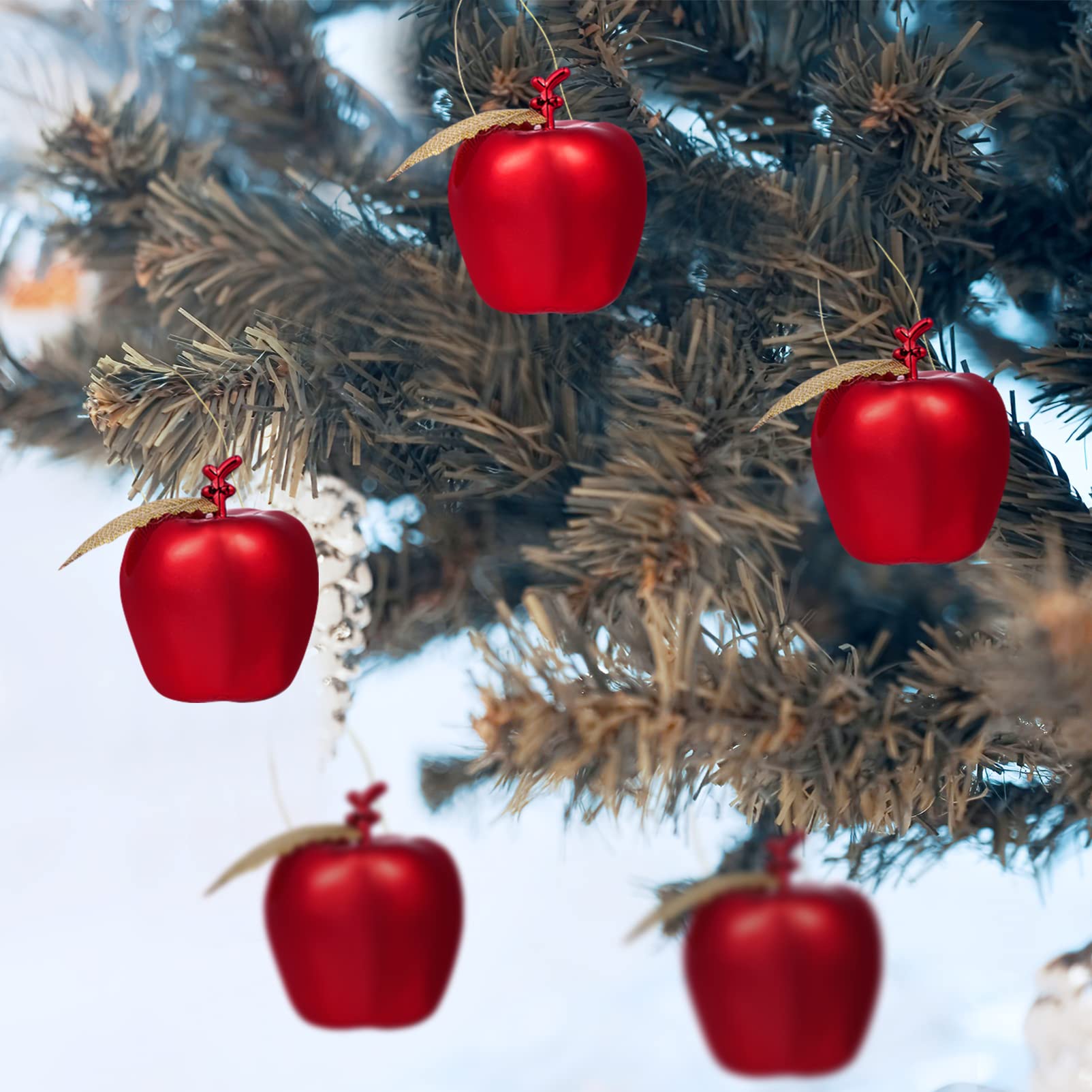 24Pcs Christmas Apples Ornaments Shatterproof Baubles Apple Shaped Hanging Ornaments Mini Apples Ball for Xmas Holiday Festival Christmas Tree Decorations Red