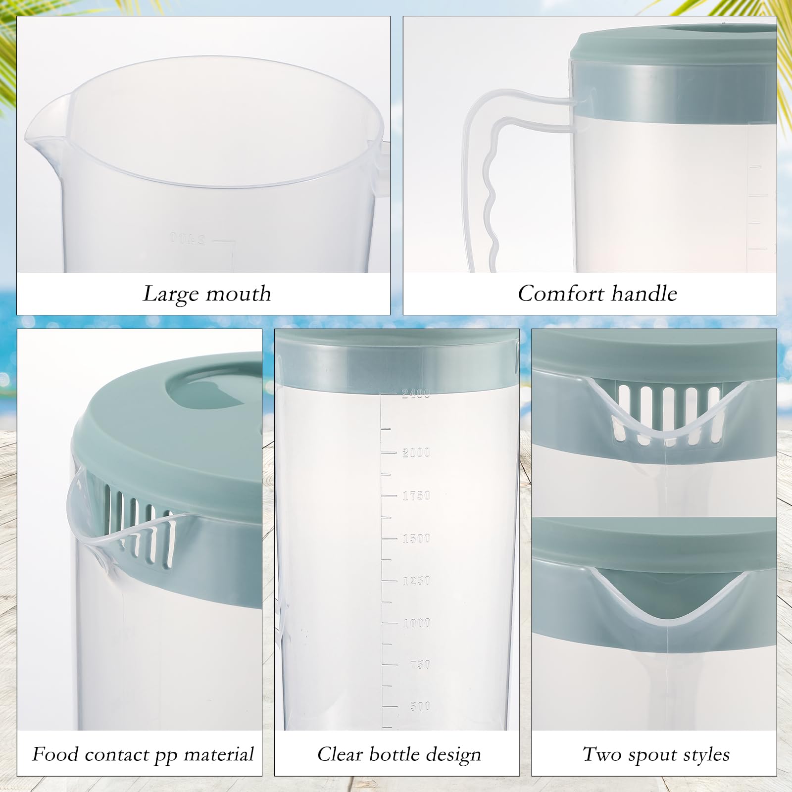 Bokon 2 Pcs 0.69 Gallon/ 88 Oz/ 2.6 l Plastic Pitcher with Lid Clear Water Jug Juice Beverage Jar with Handle Ice Tea Kettle for Hot Cold Mix Drink Lemonade, Pink and Blue Lid